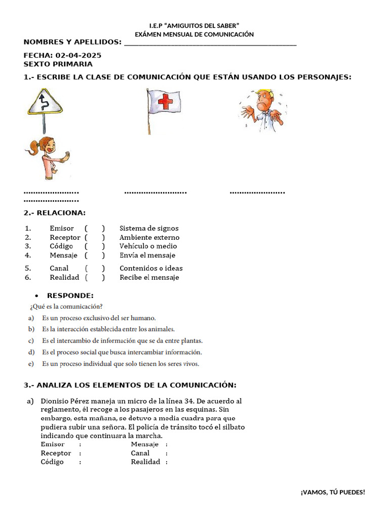 Examen Mensual de Comunicacion Sexto Marzo | PDF