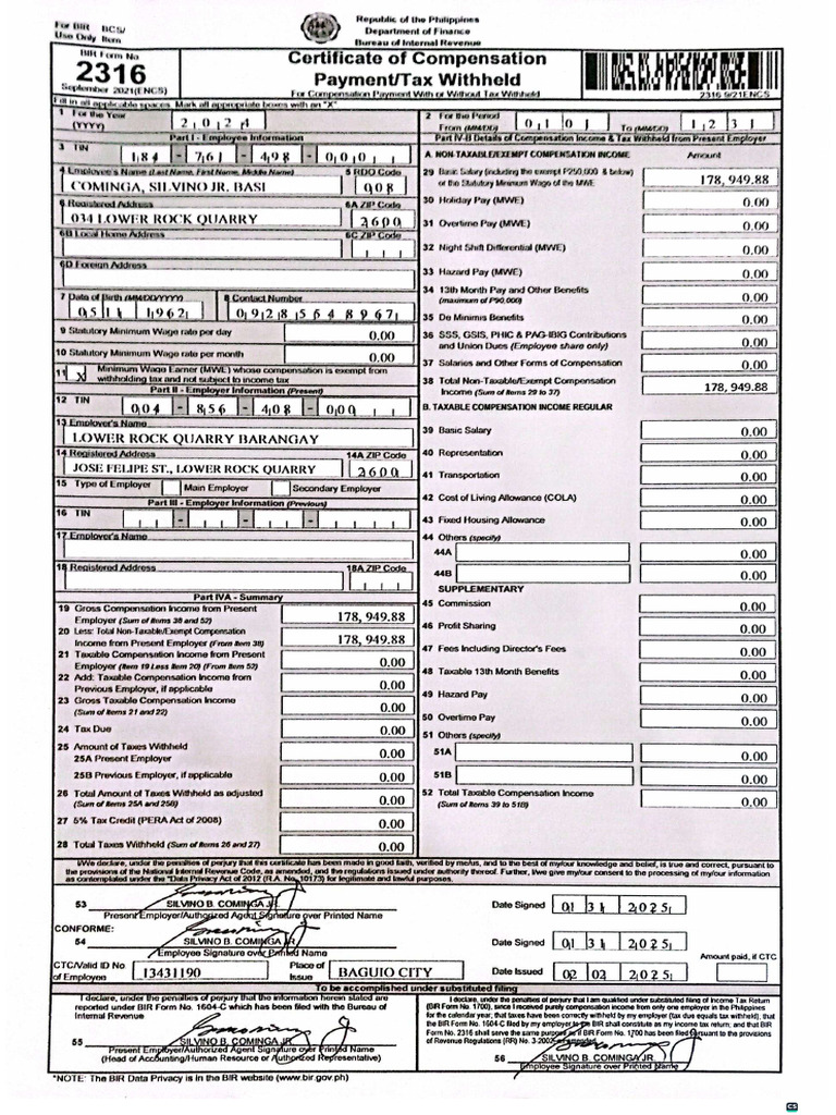 BIR FORM 2316 | PDF