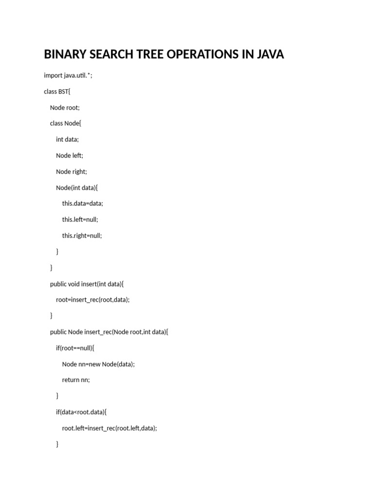 Java Binary Search Tree Operations | PDF | Computer Programming | Algorithms And Data Structures