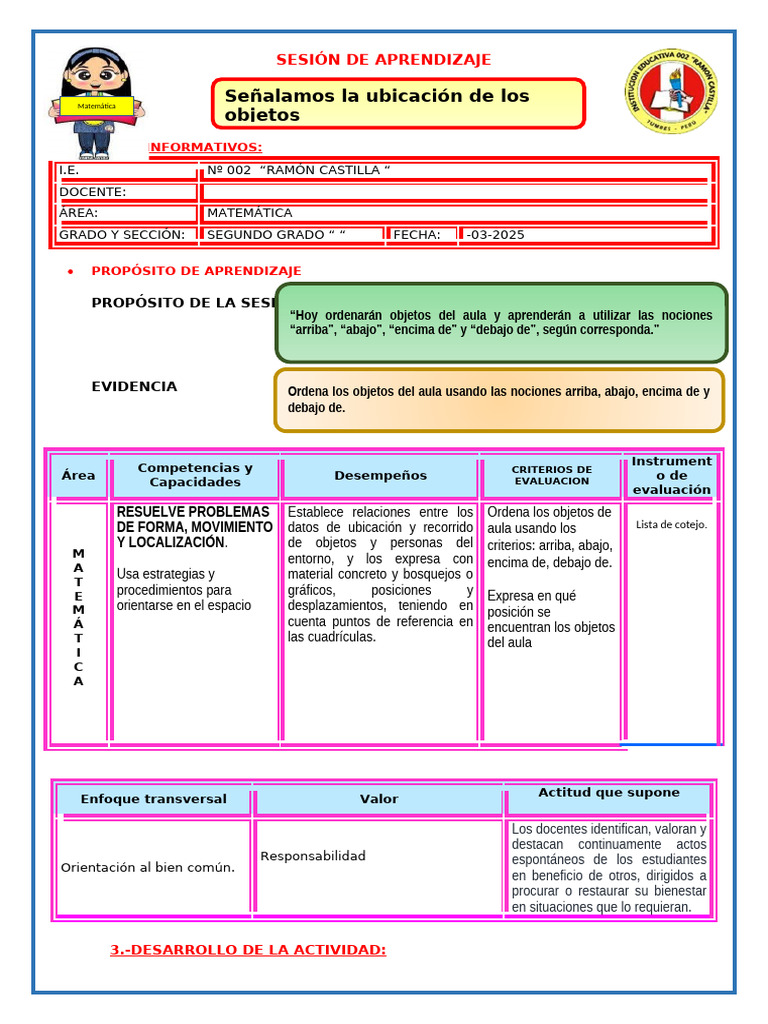 01 Sesion Mtca Señalamos La Ubicacion de Los Objetos | PDF | Evaluación | Aprendizaje