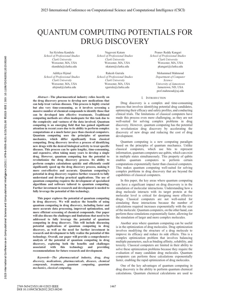 Quantum Computing in Drug Discovery | PDF | Quantum Computing | Drug ...