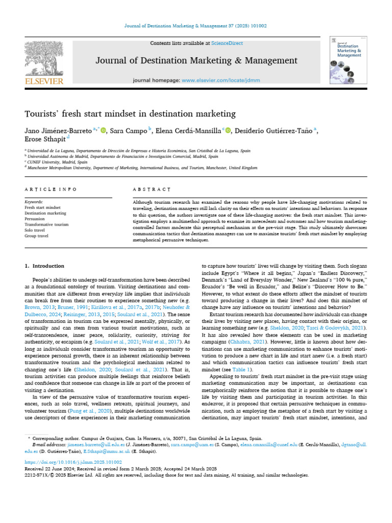 Tourists Fresh Start Mindset in Destin - 2025 - Journal of Destination ...