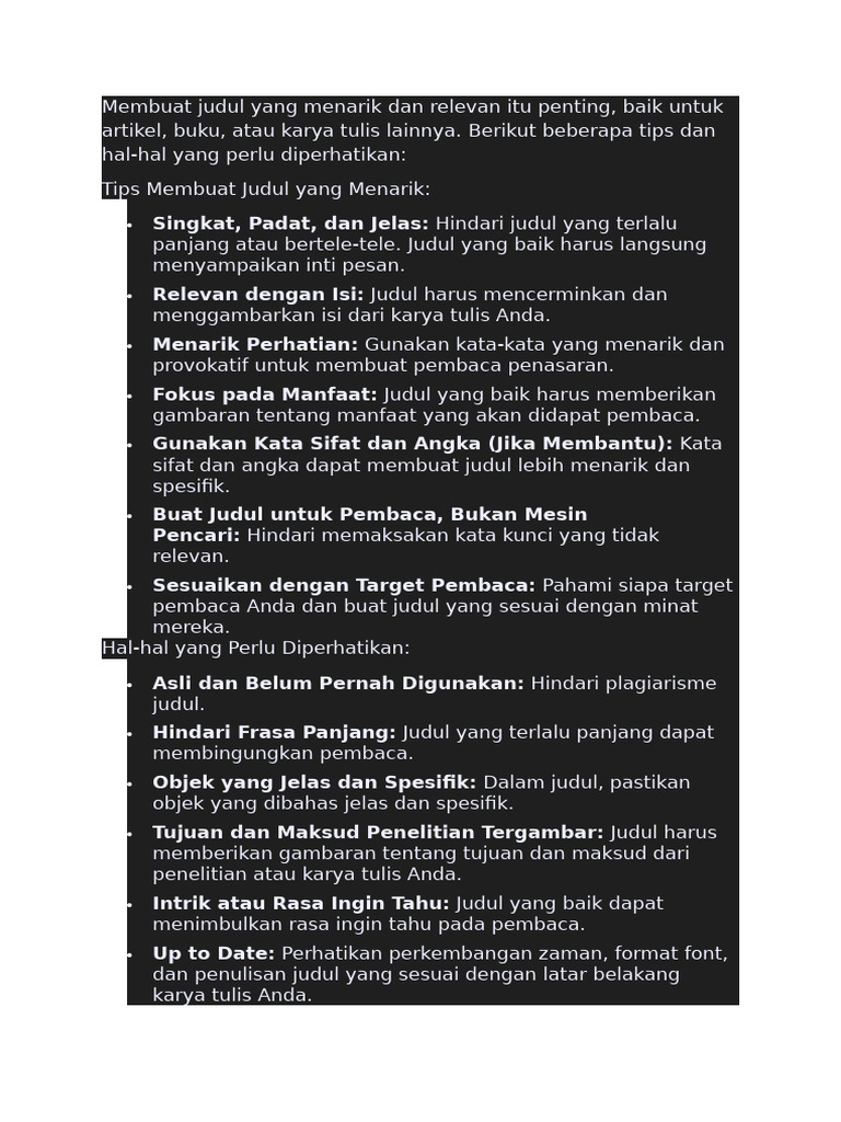 Tips Membuat Judul Menarik dan Relevan | PDF