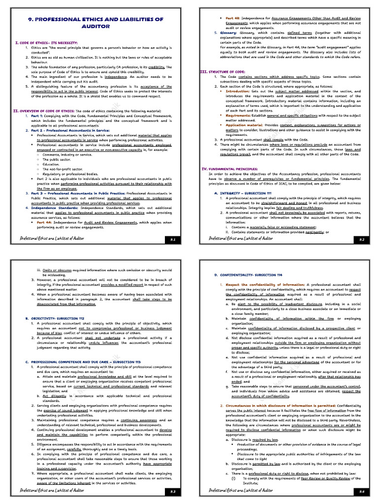 09 Professional Ethics and Liabilities of Auditor - Print | PDF