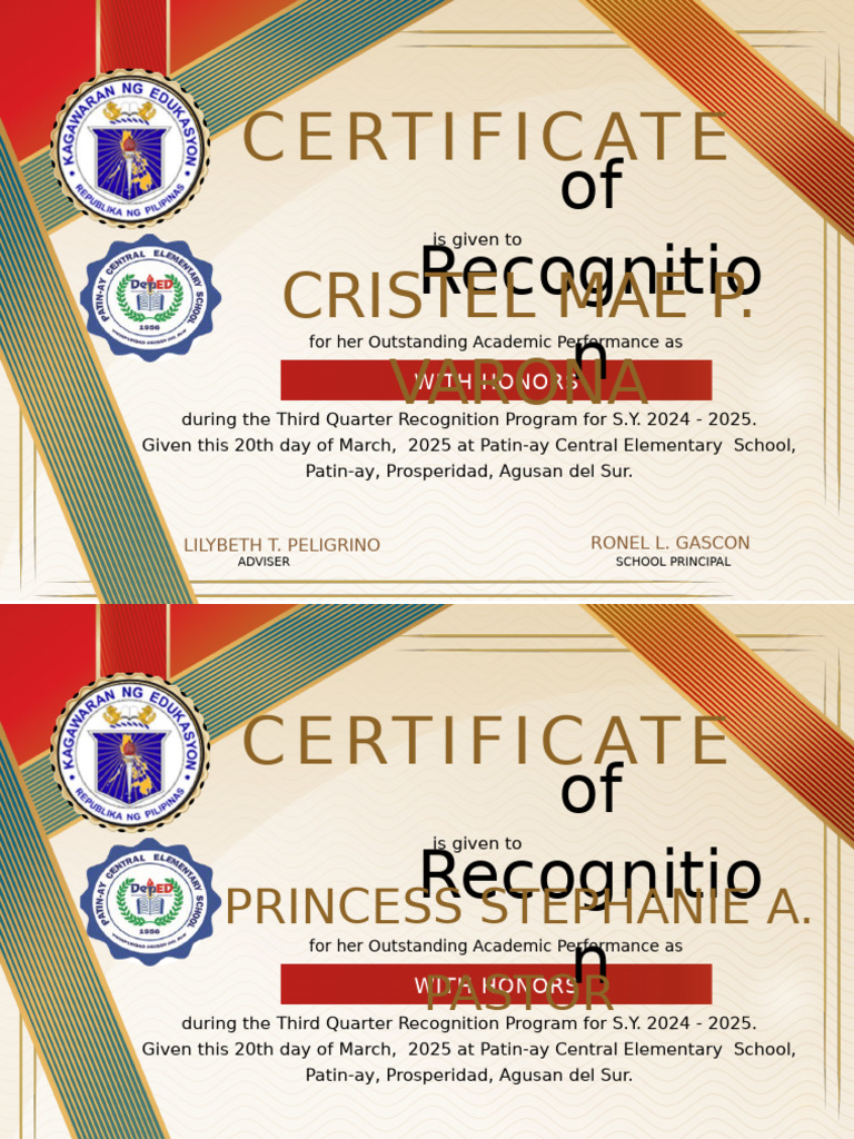 Grade-VI-2nd-Quarter-Certificate-of-recognition | PDF