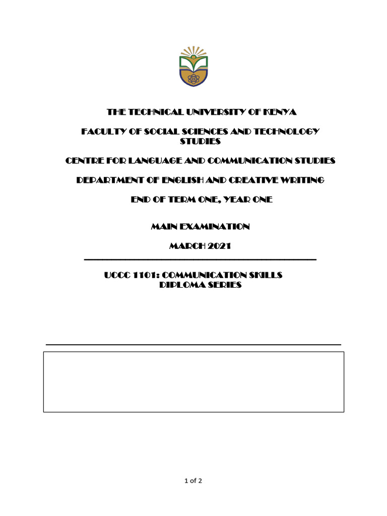 Diploma Exam Uccc 1101 Communication Skills March 2021 | PDF