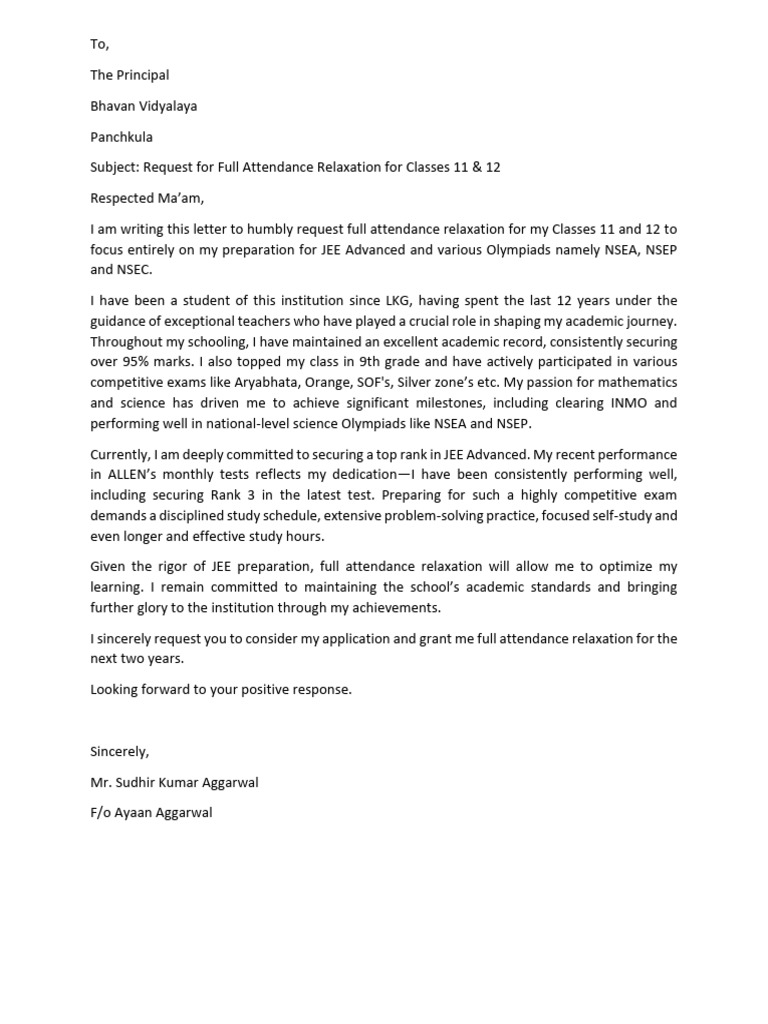 full attendance relaxation letter | PDF