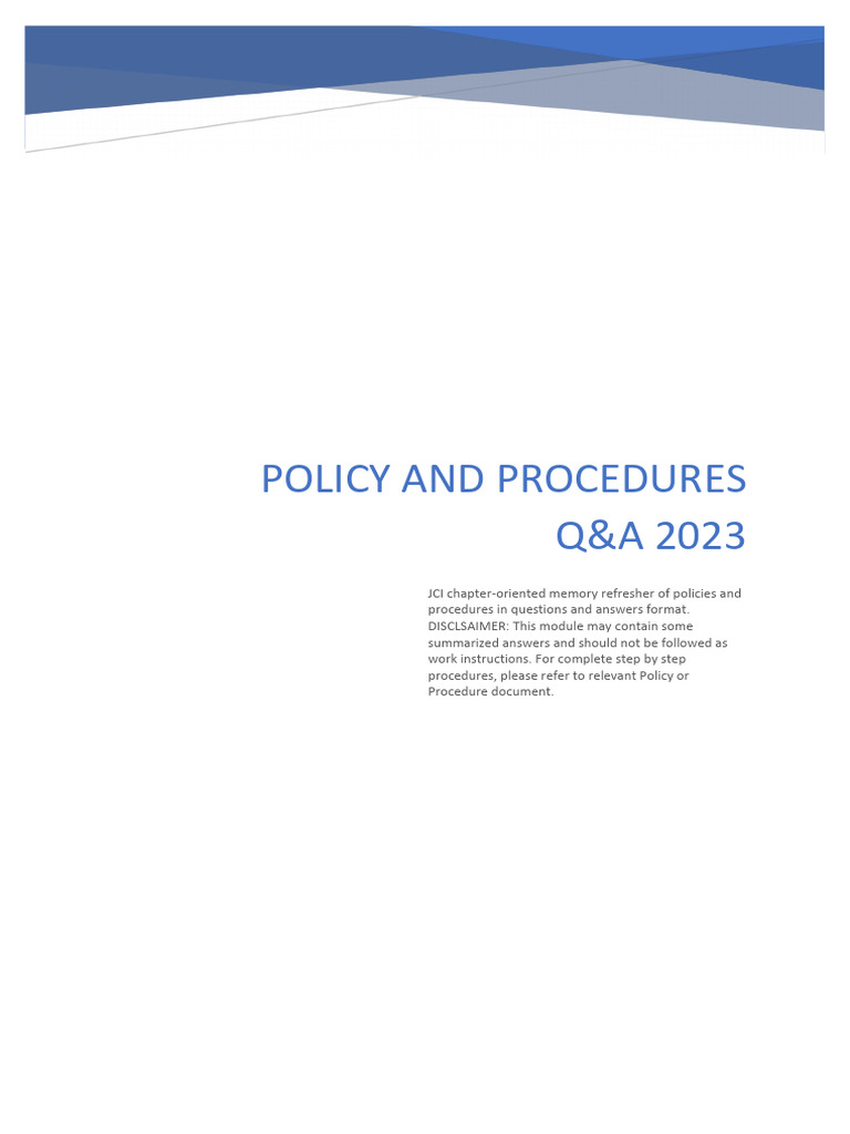 2023 Policy & Procedures Q&A Guide | PDF | Patient | Hospital