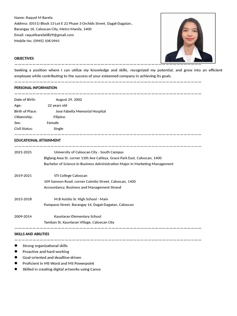 Raquel Manahan Barela - Resume | PDF