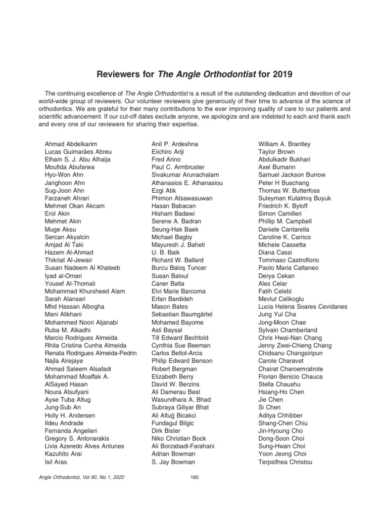 2019 Reviewers for Angle Orthodontist | PDF