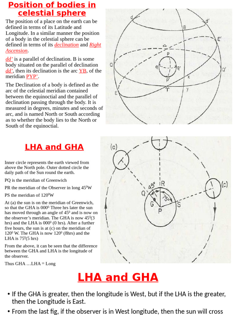 Celestial Navigation: GHA and LHA Explained | PDF | Celestial Mechanics | Astrometry