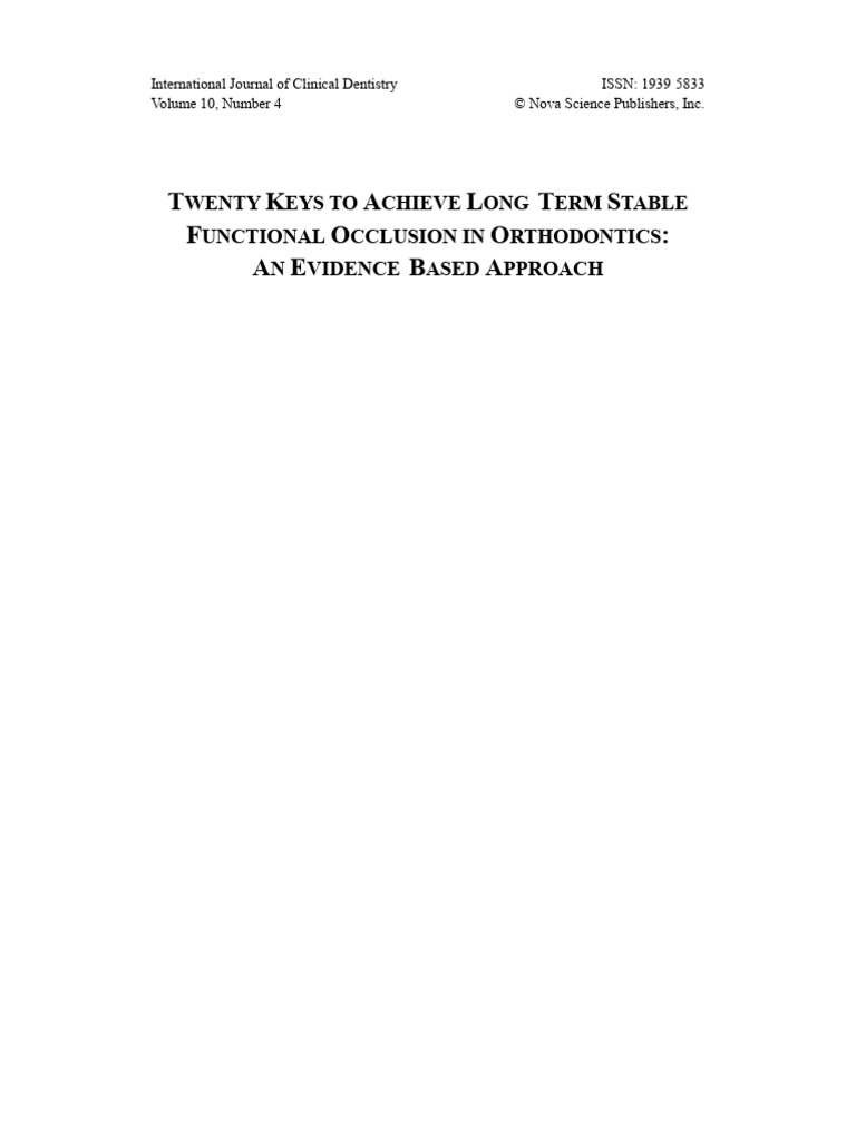 Twenty Keys To Achieve Long-Term Stable Functional Occlusion in ...