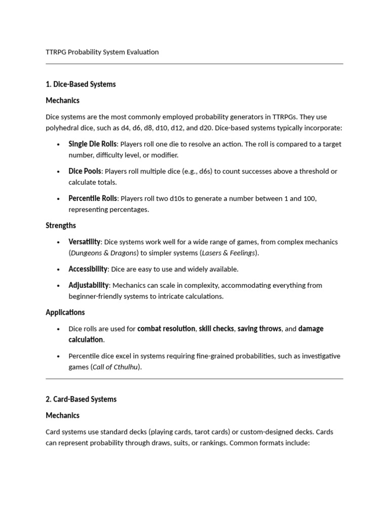 TTRPG Probability System Evaluation | PDF | Dice | Tabletop Role ...