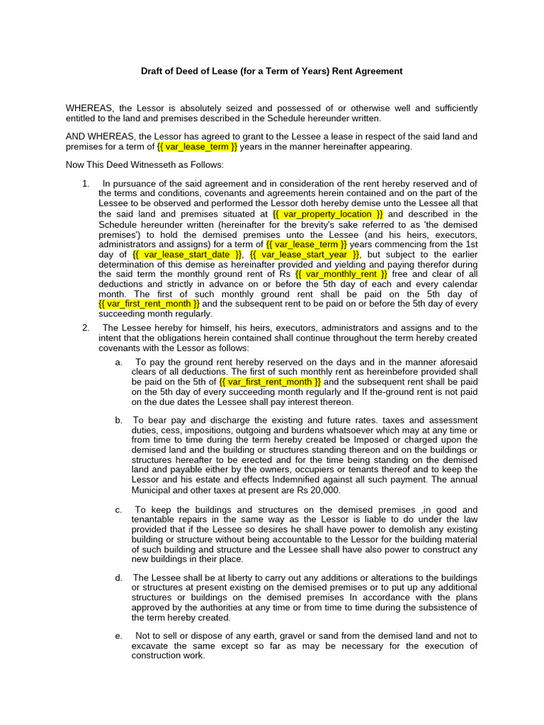 Sample Template Rent Agreement | PDF | Lease | Real Property Law
