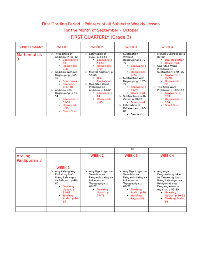 Grade 3 First Quarter Lesson Plan | PDF | Arithmetic | Elementary ...