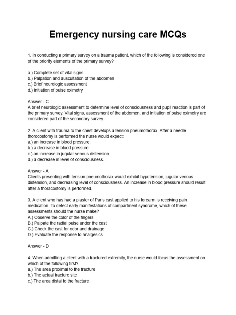 Emergency Nursing Care MCQs by Subhash Choudhary | PDF | Shock (Circulatory) | Meningitis