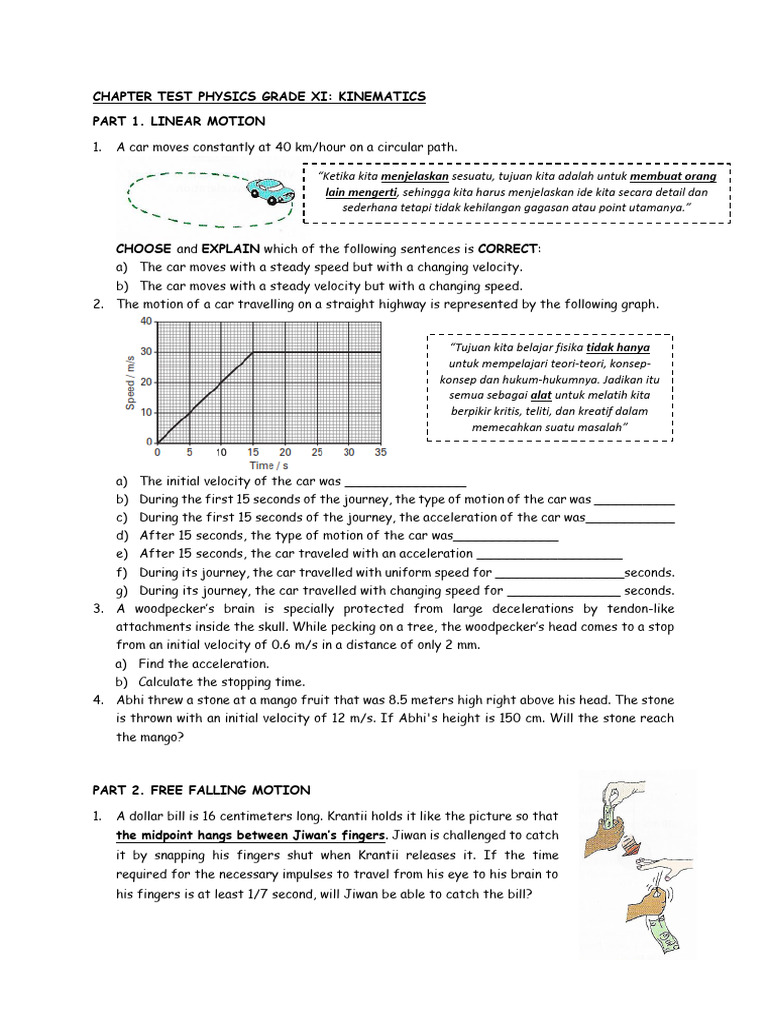 Kinematics in Physics: Grade XI Test | PDF | Acceleration | Speed
