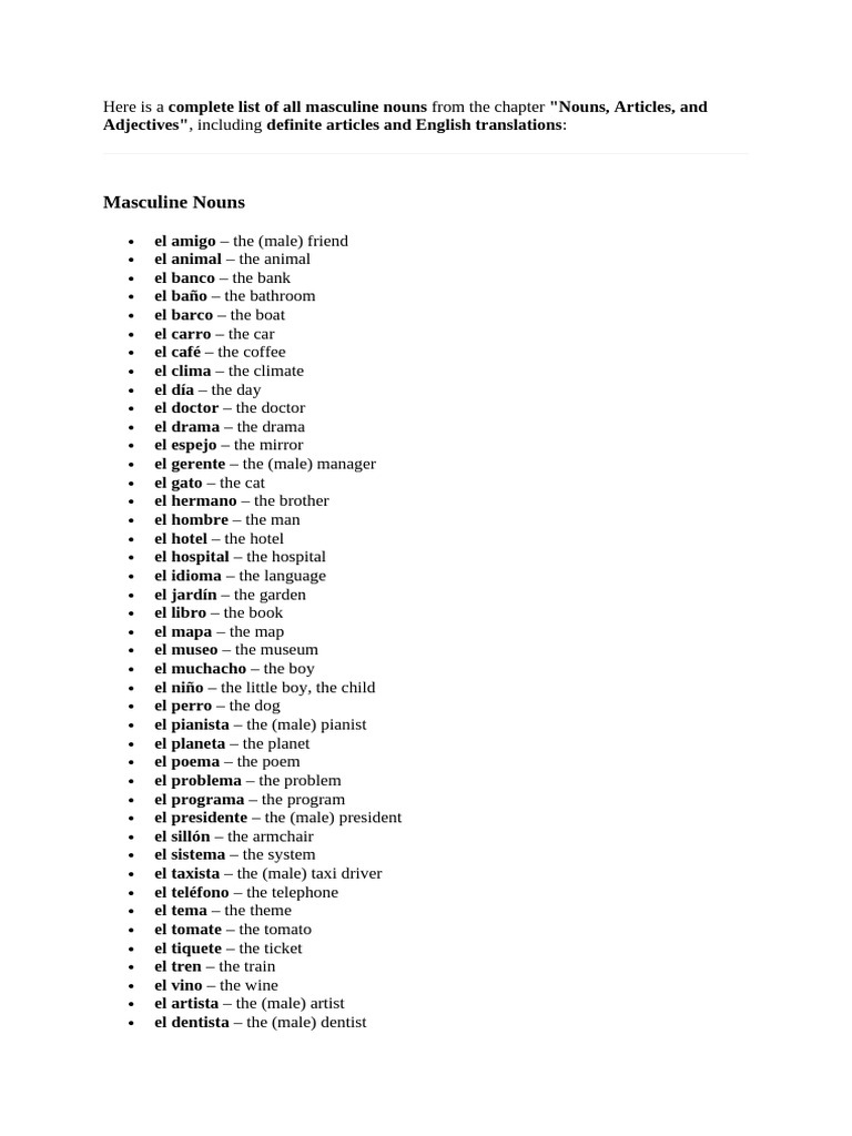 Lista de Sustantivos y Adjetivos en Español | PDF