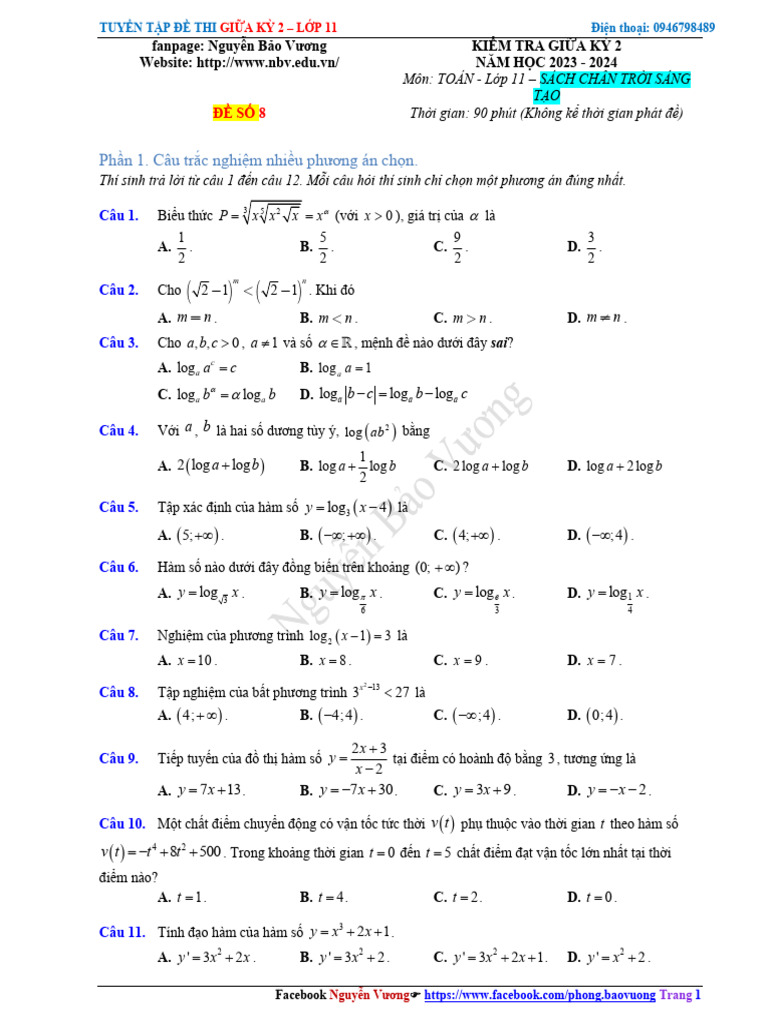 ĐỀ 8 - GK2 - CTST 11 | PDF
