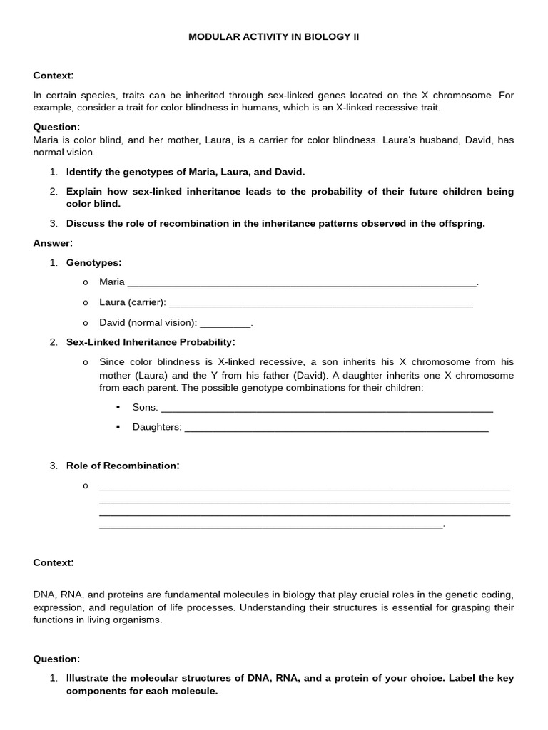 MODULAR-ACTIVITY-IN-BIOLOGY-II-worksheet | PDF | Rna | Dna