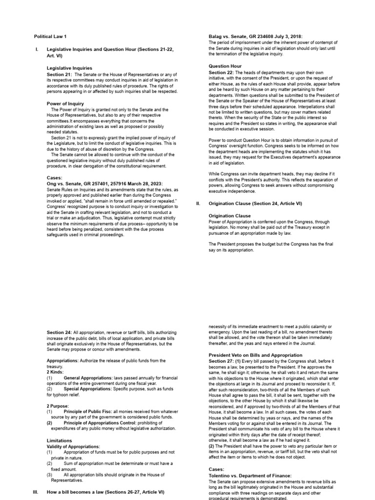 Political Law 1 Reviewer | PDF | United States Congress | American ...