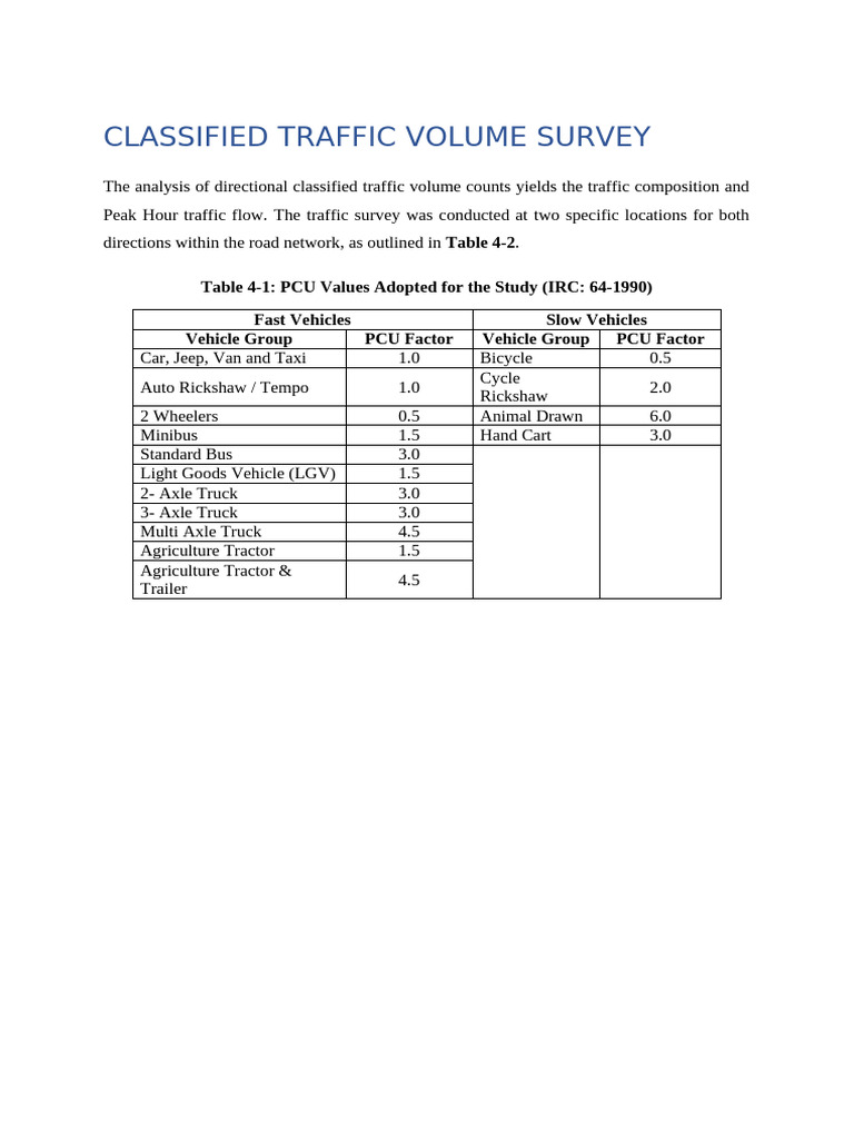 Classified Traffic Volume Survey | PDF
