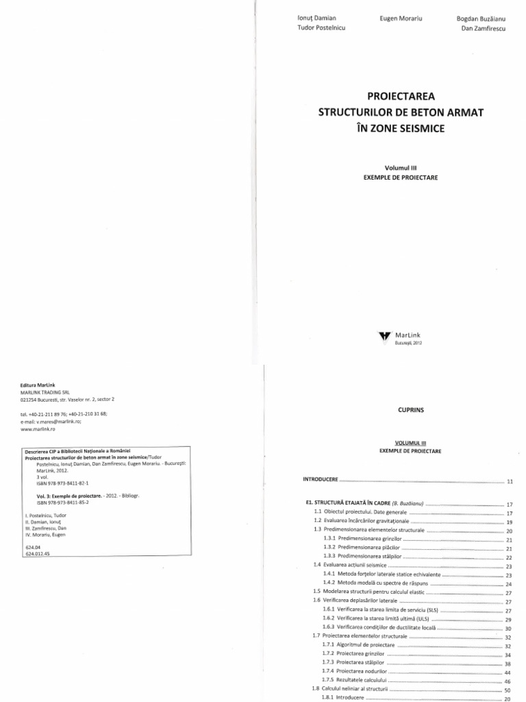Proiectarea Structurilor Din Beton Armat in Zone Seismice - Vol. 3 | PDF