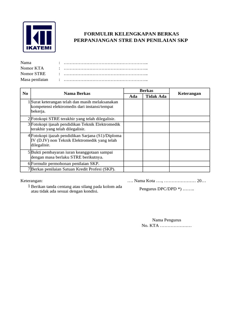 Formulir Kelengkapan Berkas Dan Verifikasi Hasil Penilaian | PDF