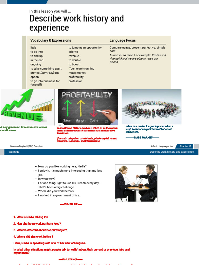 Business English: Work History Skills | PDF