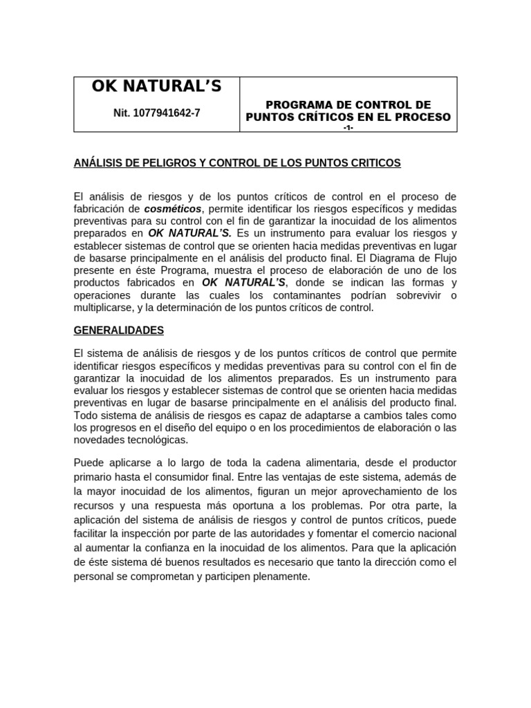 AREPAS DE MI CAMPO - Programa de Control Puntos Criã Ticos en Proceso | PDF | Análisis de Riesgo ...