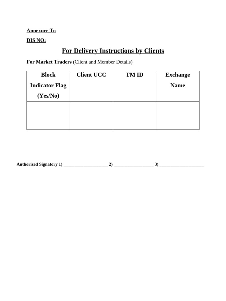 SHCIL Delivery Instruction by Client Annexure | PDF