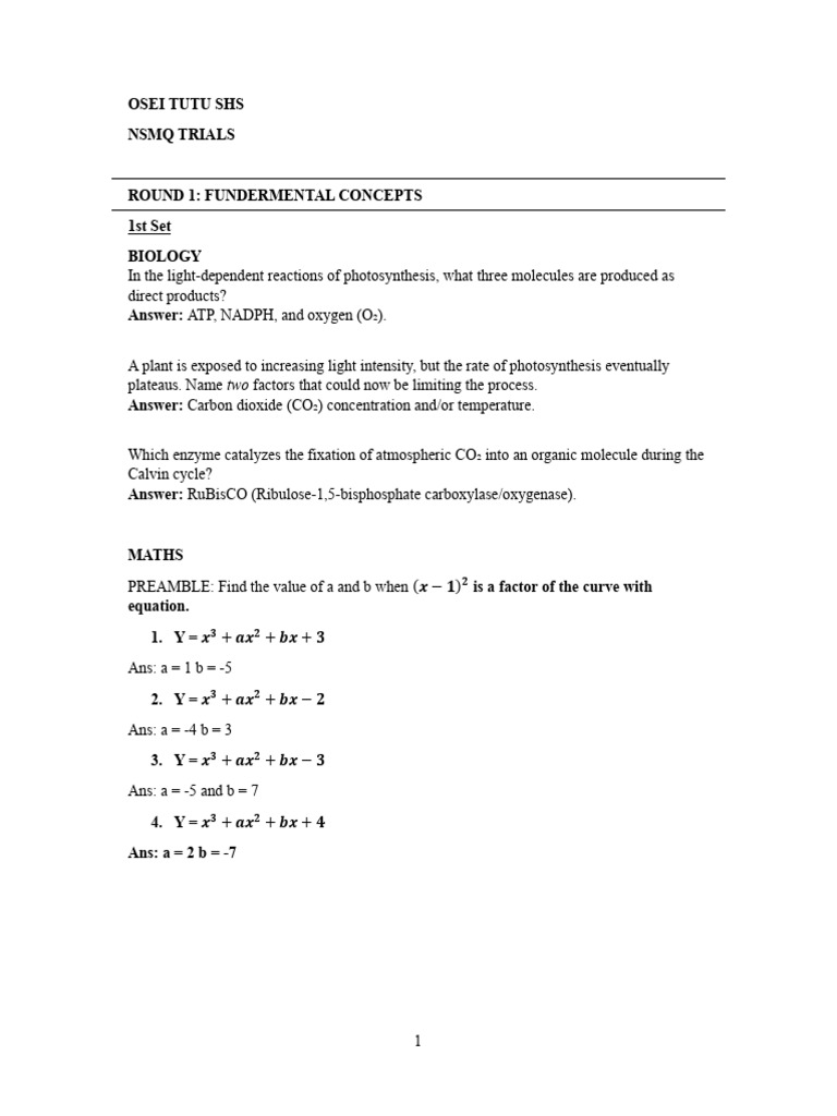 Nsmq-Warm Up Trial 1 | PDF | Action Potential | Neuron
