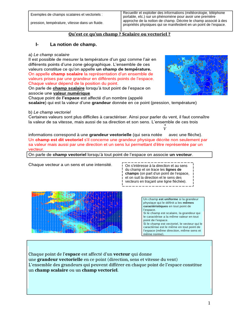 Champs scalaires et vectoriels expliqués | PDF | Champ (physique ...