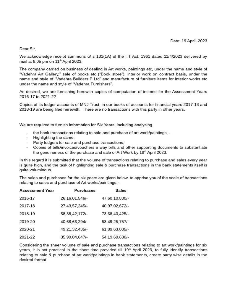 Letter Seeking Time - 19.04.2023 | PDF | Business