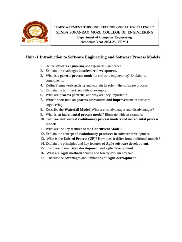 UNIT 1 Question Bank | PDF