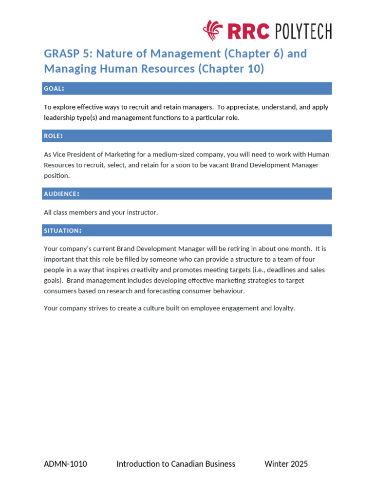 ADMN1010 GRASP 5 - Role of Management & Managing Human Resources1 | PDF ...