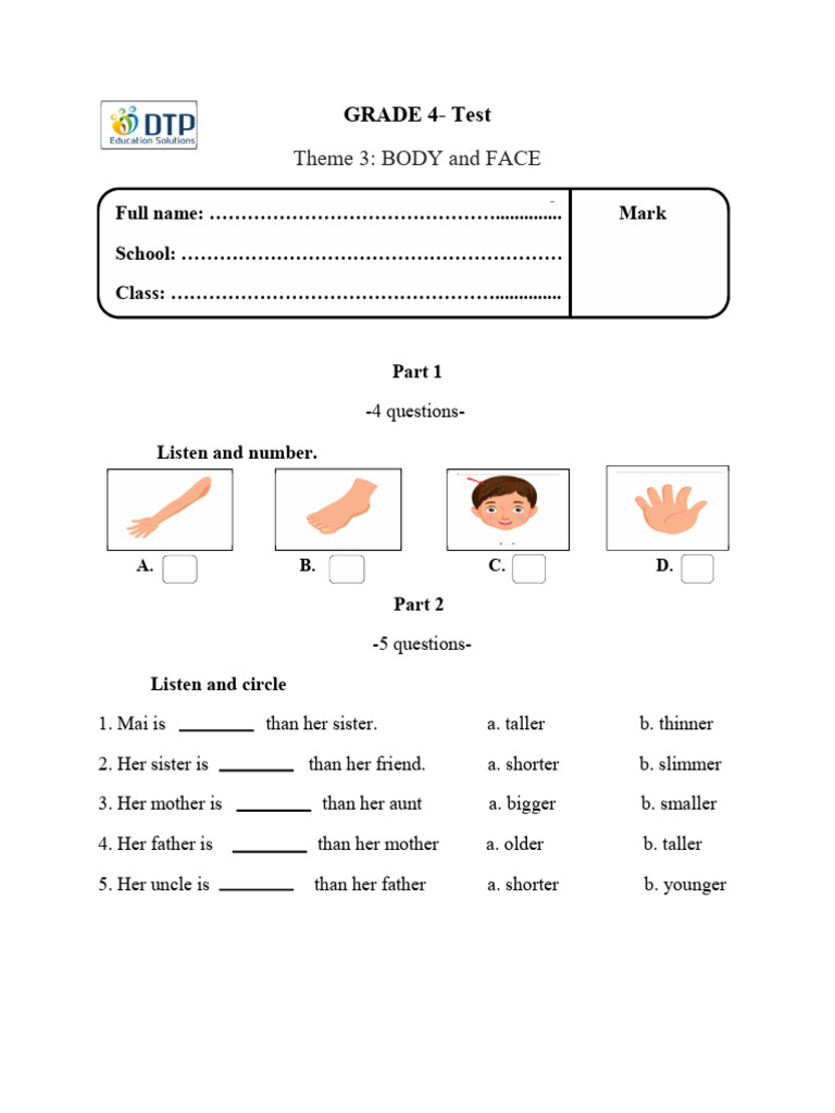 DTP-G4-T 3 - Body and Face - Listening - Test PDF | PDF