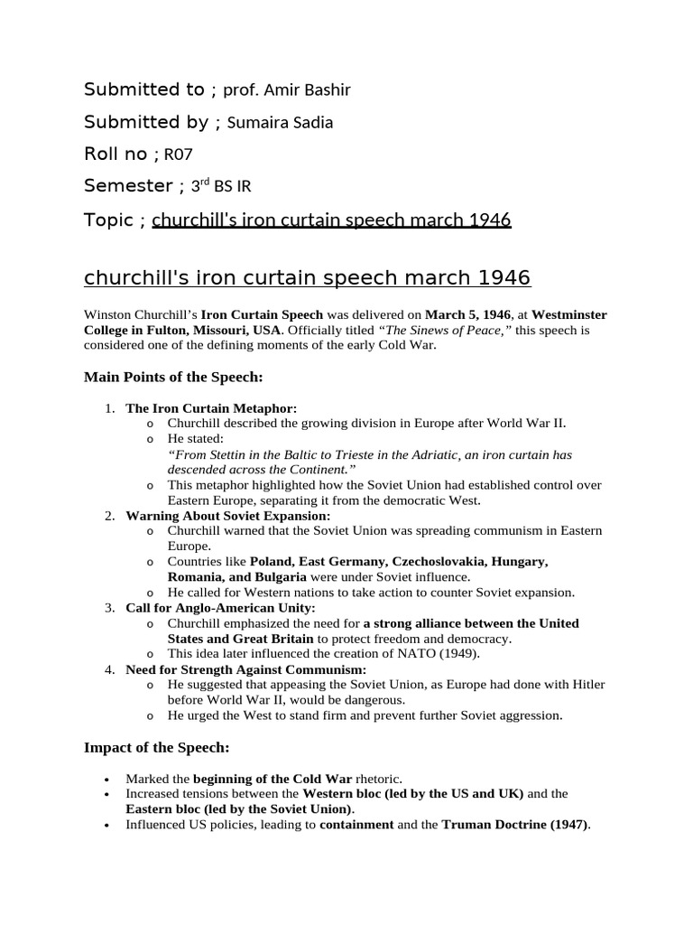 Churchill's Iron Curtain Speech Analysis | PDF