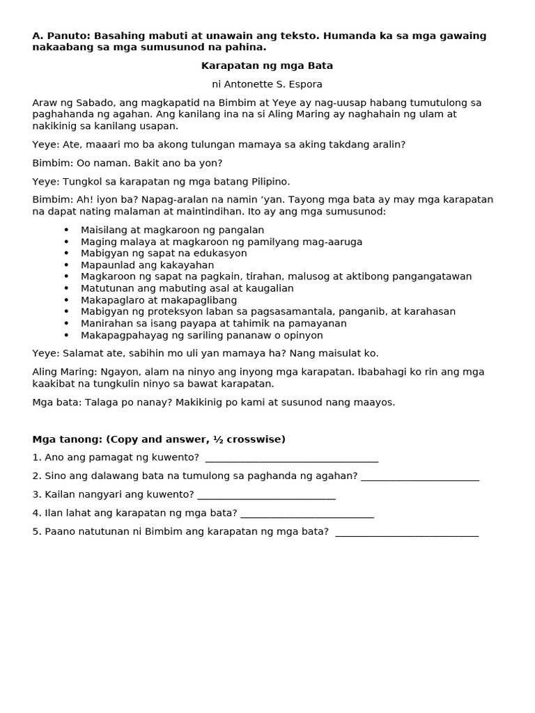 Filipino-Karapatan NG Mga Bata | PDF