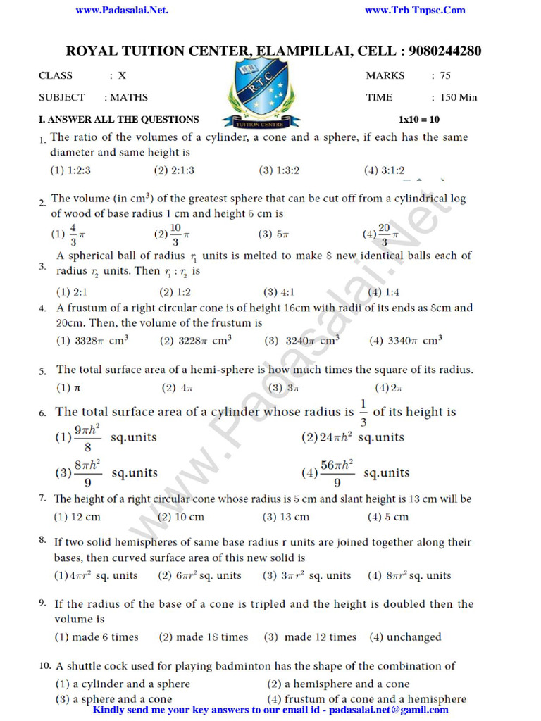 10th Maths Model Question Paper English Medium PDF Download | PDF