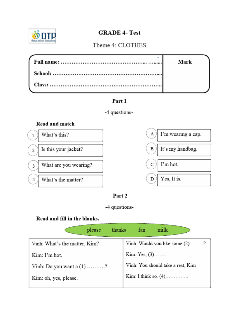 DTP-G4-T4 - CLOTHES - R - W-Test PDF | PDF | Human Appearance ...