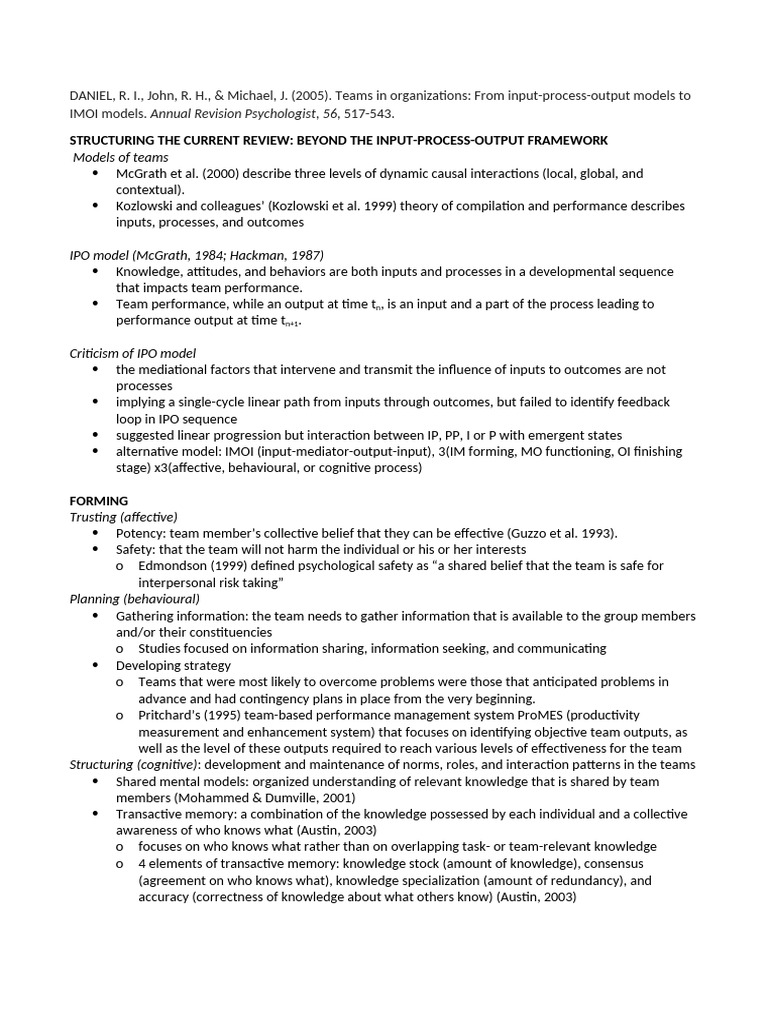 Transitioning to IMOI Team Models | PDF | Affect (Psychology) | Knowledge