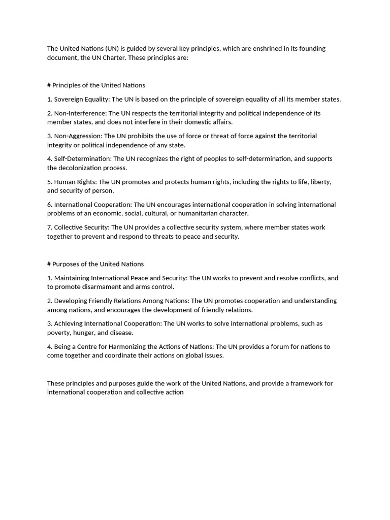 Key Principles and Purposes of the UN | PDF