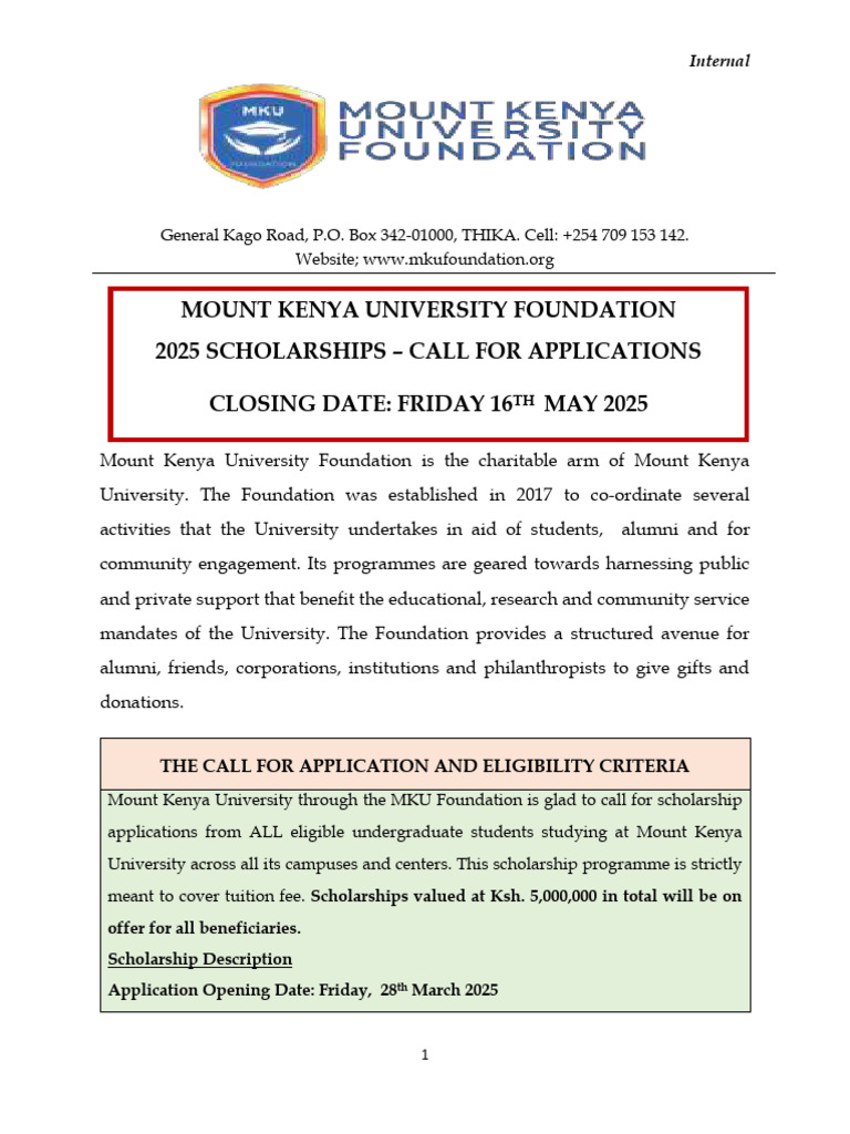 MKU Foundation 2025 Scholarship Call | PDF | Higher Education | Educational Stages