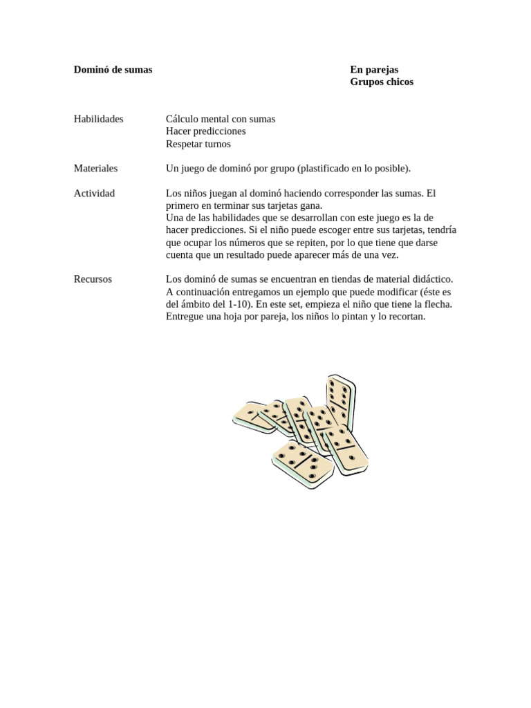 Dominó de sumas para niños | PDF