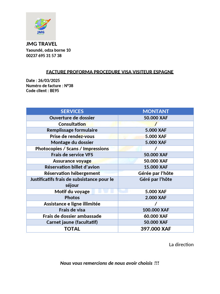 Facture Proforma Visa Espagne | PDF