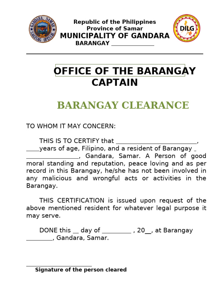 Barangay Clearance pagsanghan | PDF