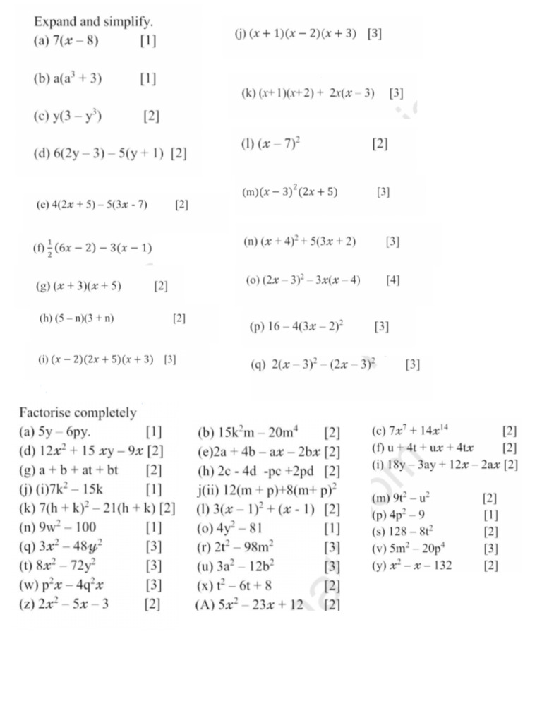 Algebra Expansion and Factorization | PDF
