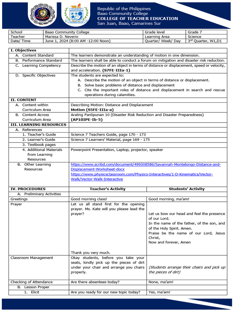 Describing Motion G7 LP Plan B | PDF | Distance | Euclidean Vector