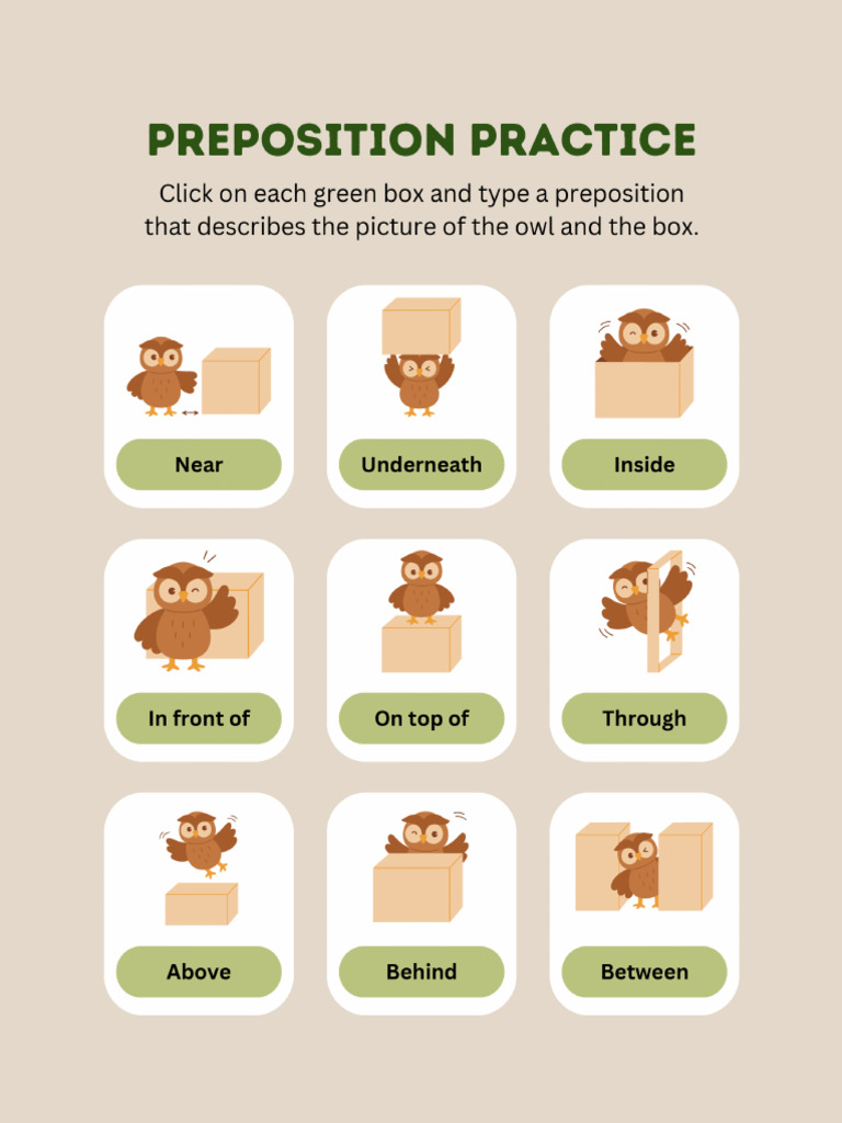 Naming Prepositions Parts of Speech Digital Worksheet in Green Simple ...